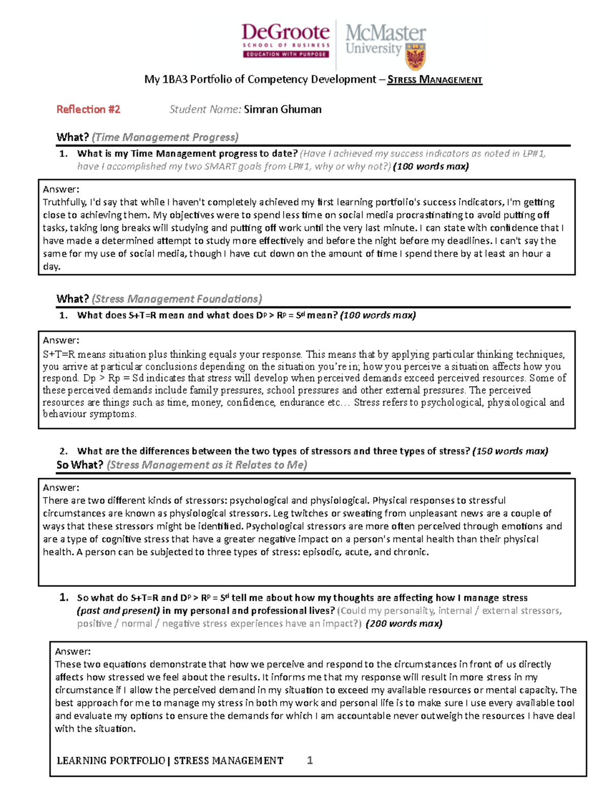 LP Reflection - random - My 1BA3 Por+olio of Competency Development – STRESS MANAGEMENT Reflec ...