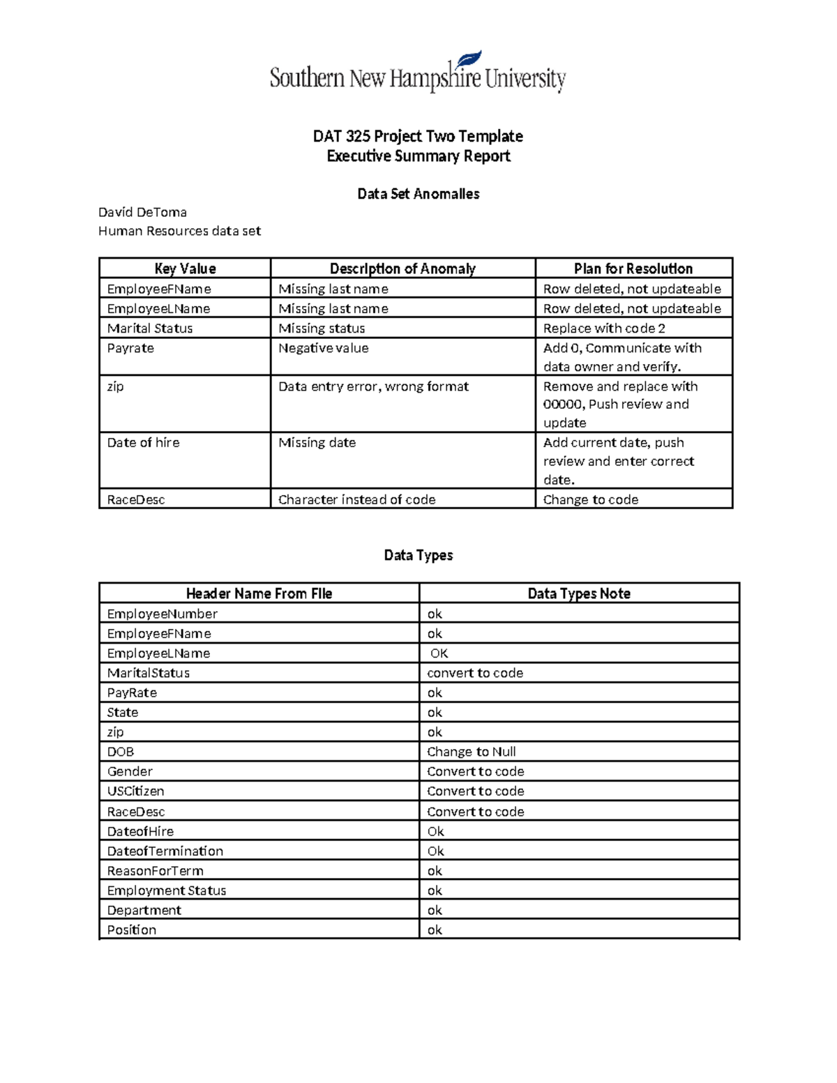 DAT 325 Project 2 - DAT 325 Project Two Template Executive Summary ...