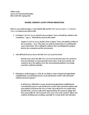 Planet in Peril Reflection Paper - Taliana Ayala Professor Long Survey ...