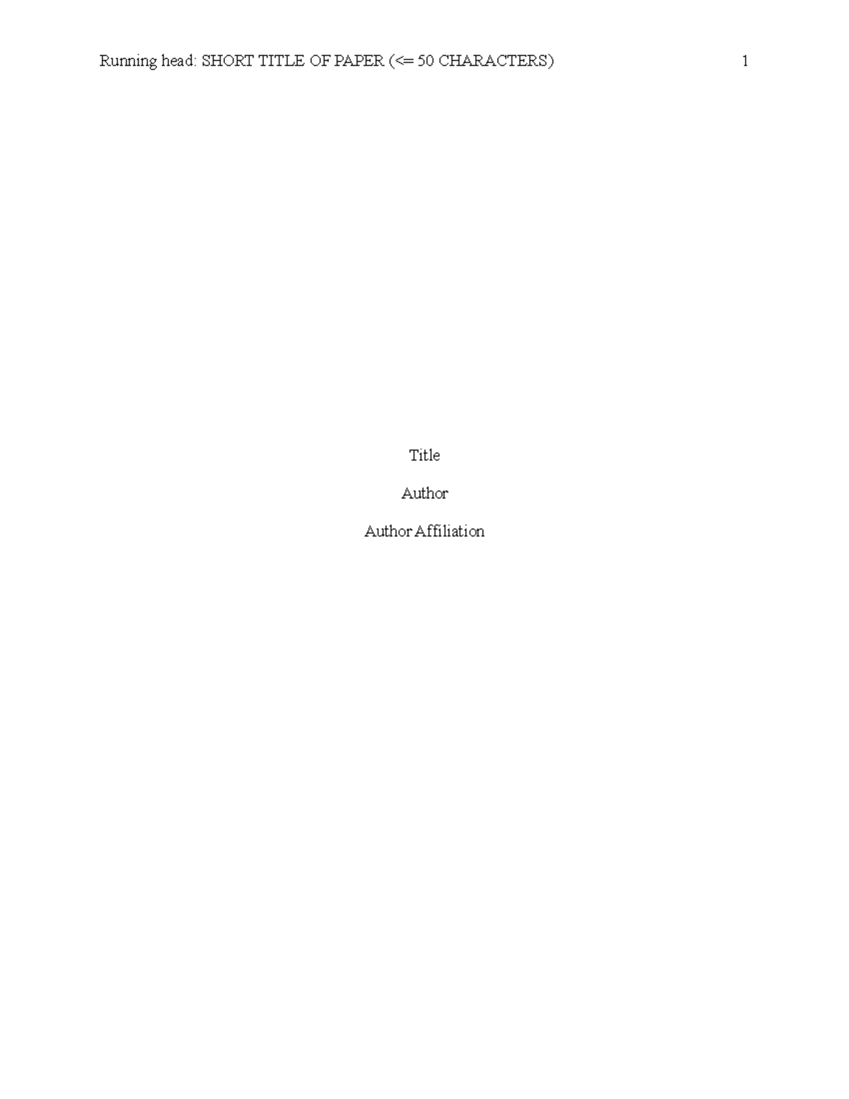 APAStyle Template - how to - Running head: SHORT TITLE OF PAPER