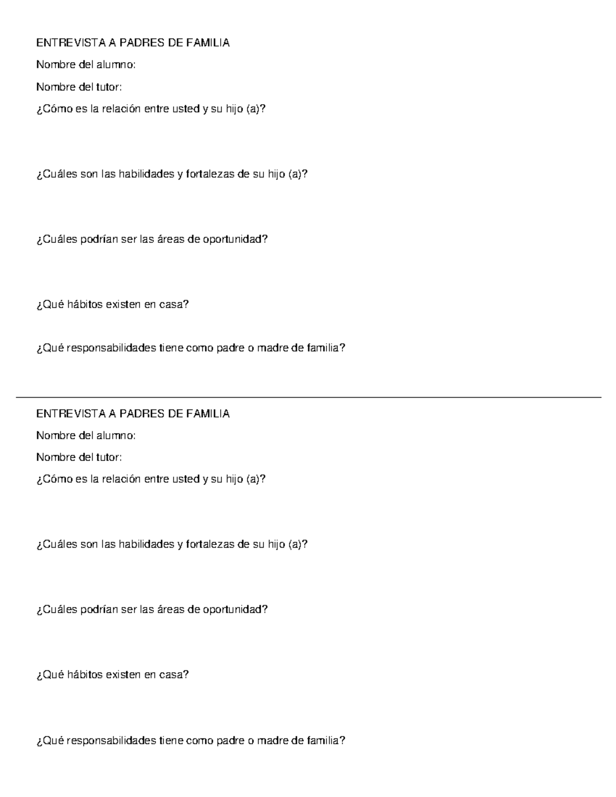 Entrevista A Padres DE Familia - ENTREVISTA A PADRES DE FAMILIA Nombre ...