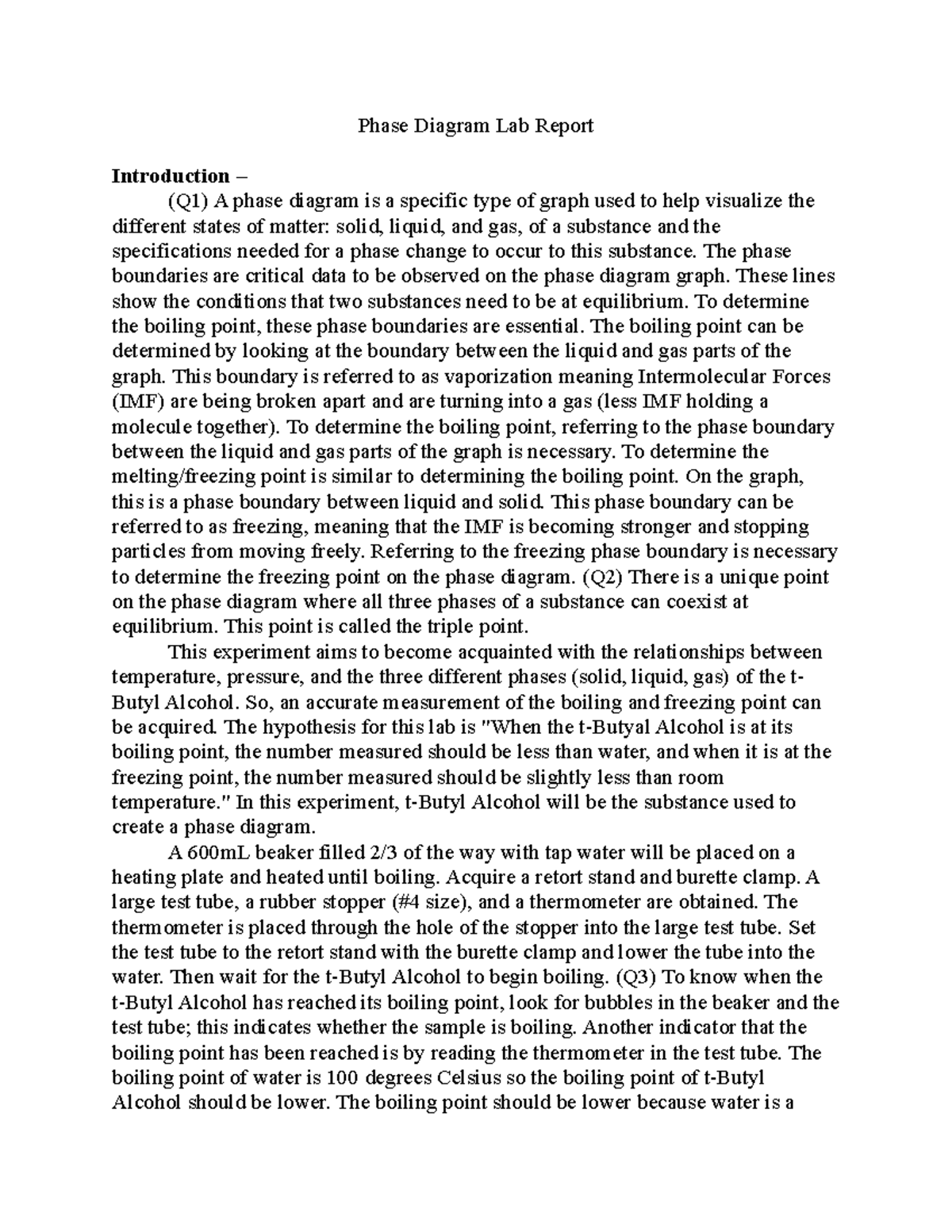 Phase Diagram Lab Report - CHEM 1112 - CSU Stanislaus - Studocu
