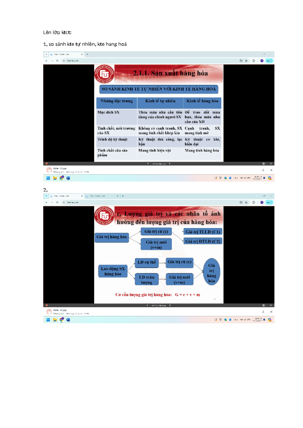 Lên lớp ktct - slide - Kinh tế chính trị - Lên lớp ktct: 1, so sánh kte tự nhiên, kte hang hoá 2 ...