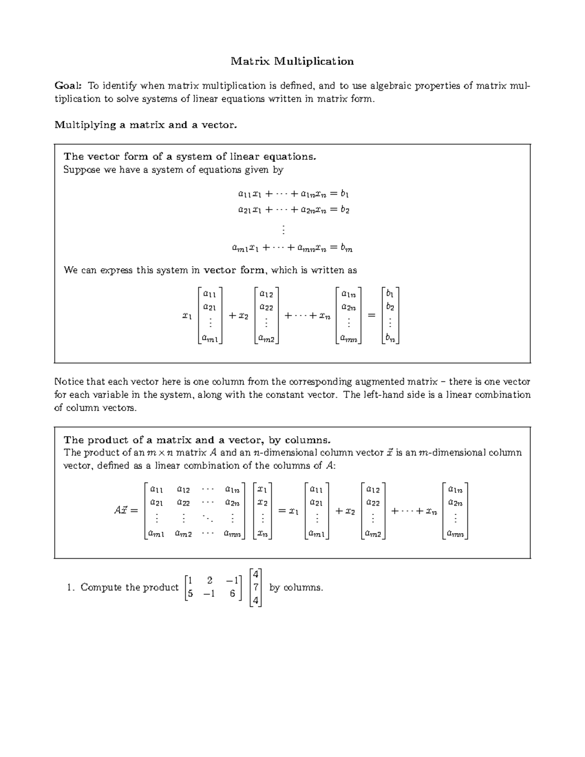 Worksheet 02-M3 - Practice - Matrix Multiplication Goal: To identify ...