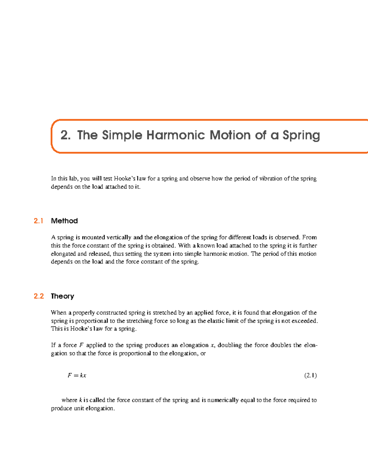 Second inperson lab224 - 2. The Simple Harmonic Motion of a Spring In ...