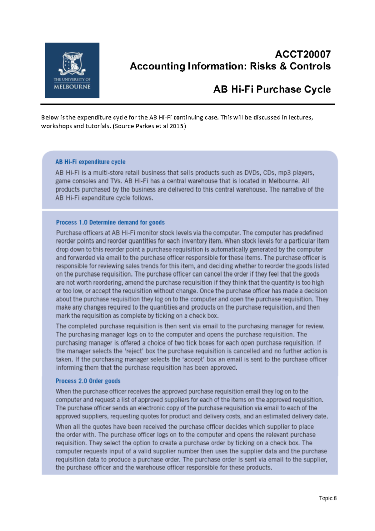 AB Hi-Fi Purchase Cycle-1 - Accounting Information: Risks Controls THE ...