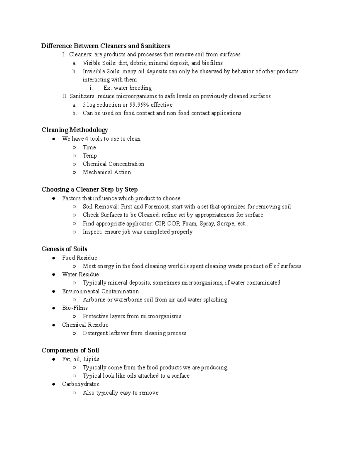 FSN 238 Notes Week 9 - Google Docs - Difference Between Cleaners and ...