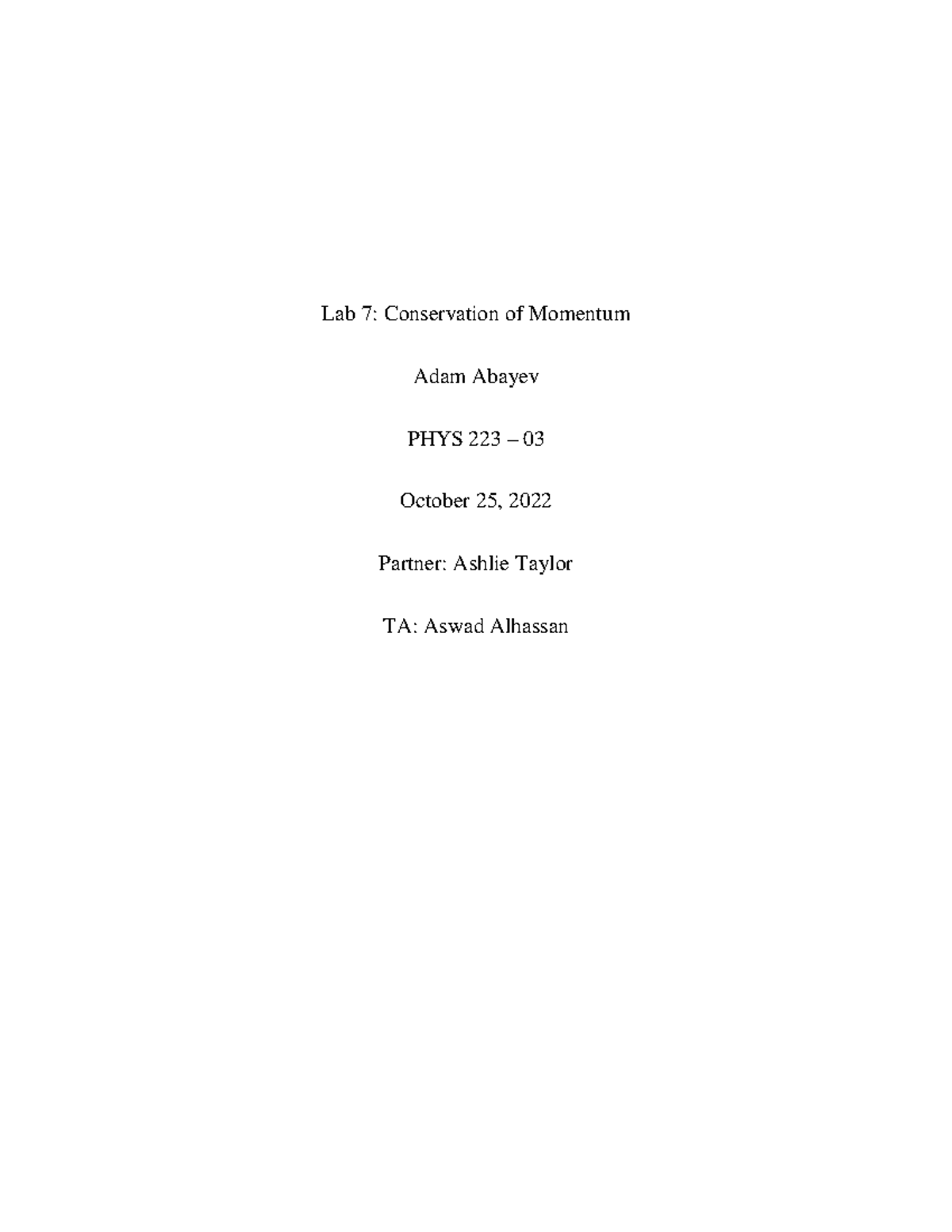 Conservation of Momentum Lab - Studocu