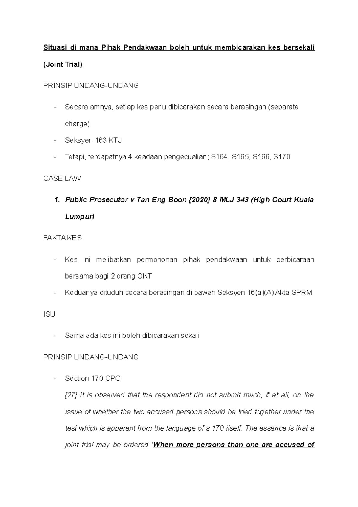 Situasi-situasi Perbicaraan Bersekali (Joint Trial) - Situasi di mana Pihak Pendakwaan boleh ...