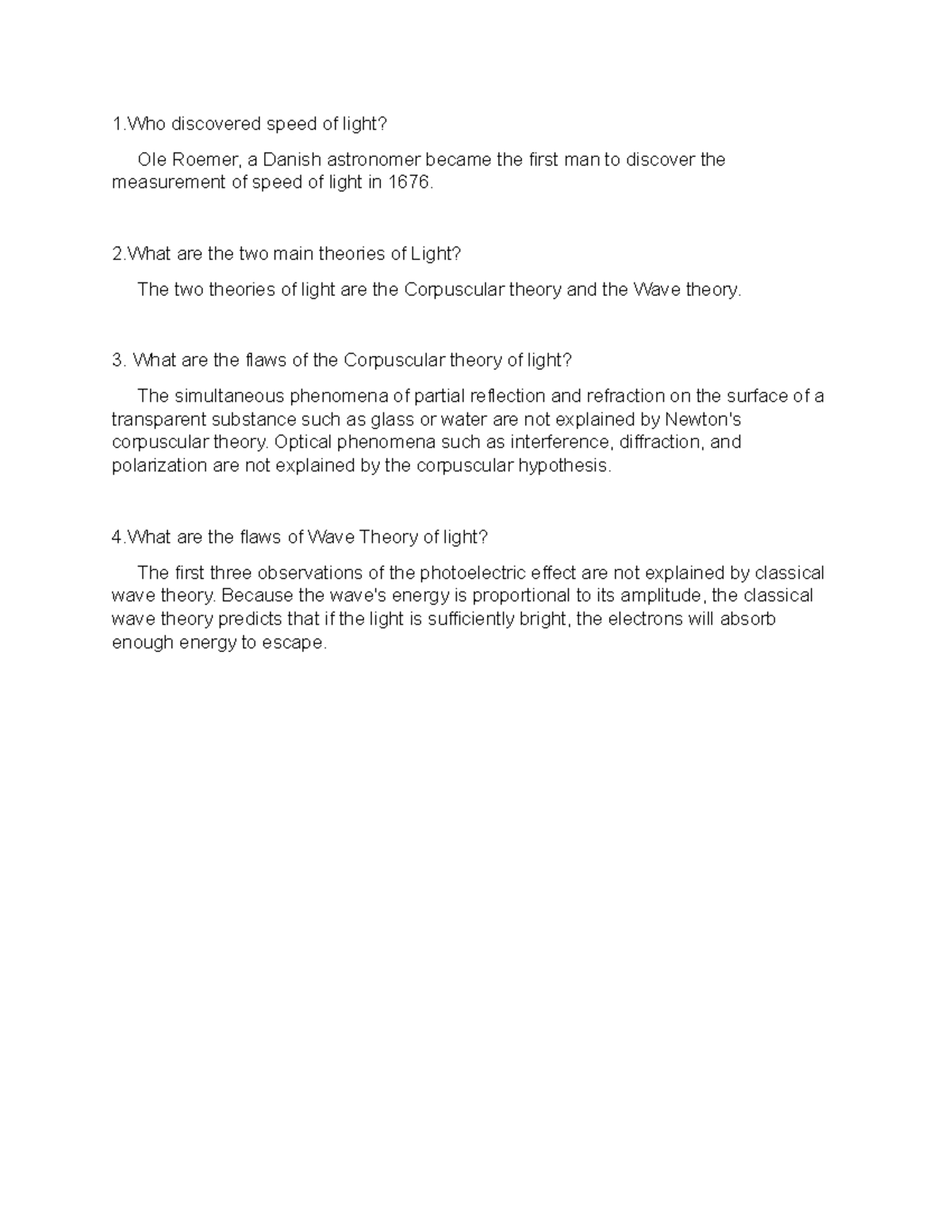 Theories and founders of light for Physical science - 1 discovered ...