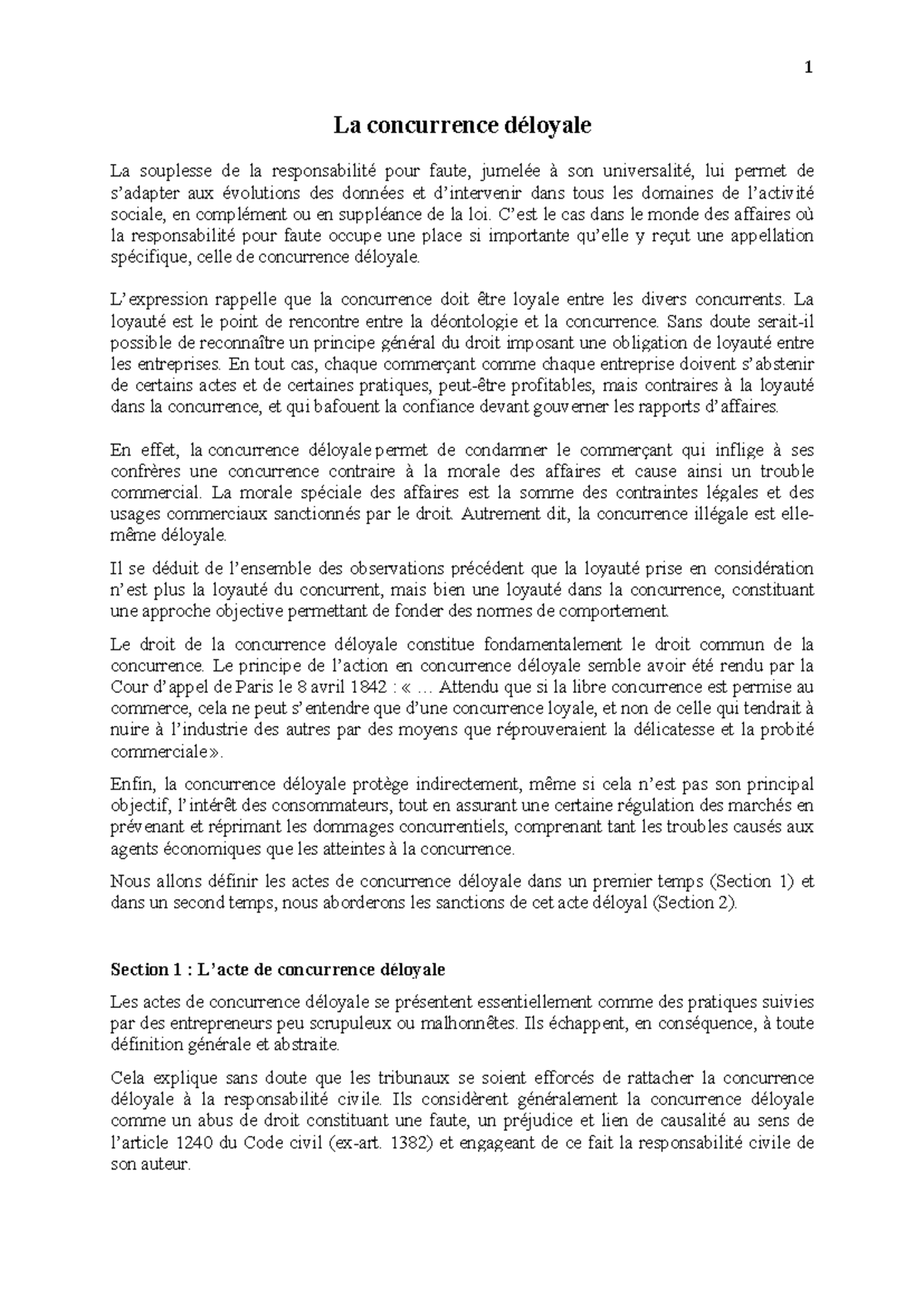 La concurrence de Ì loyale - La concurrence déloyale La souplesse de la ...