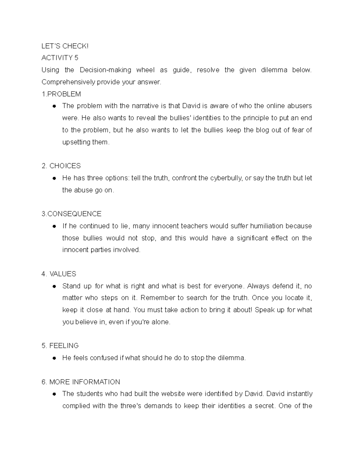 CAED activity 5-6-1 - LET’S CHECK! ACTIVITY 5 Using the Decision-making ...