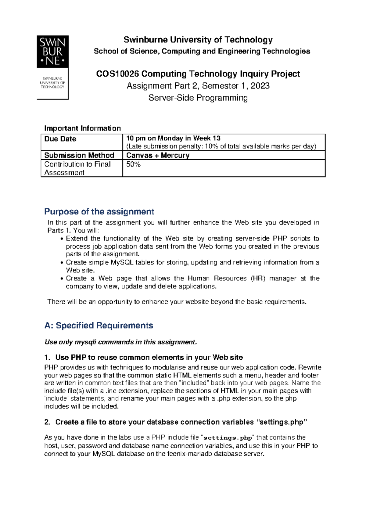 COS10026 Assignment Part2 - Swinburne University of Technology School ...