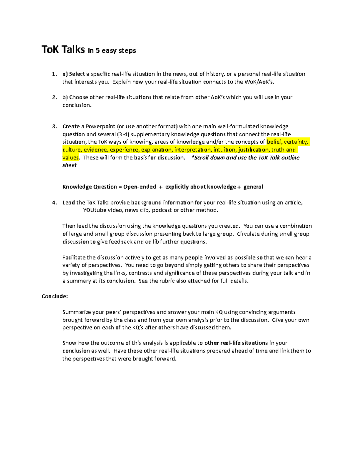 To K Talks in 5 easy steps - ToK Talks in 5 easy steps a) Select a ...