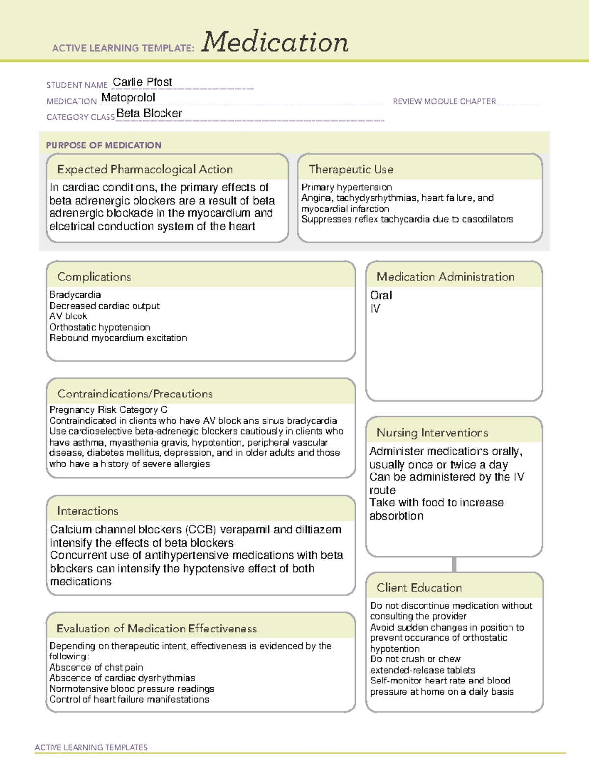 Medication template 7 - ACTIVE LEARNING TEMPLATES Medication STUDENT ...
