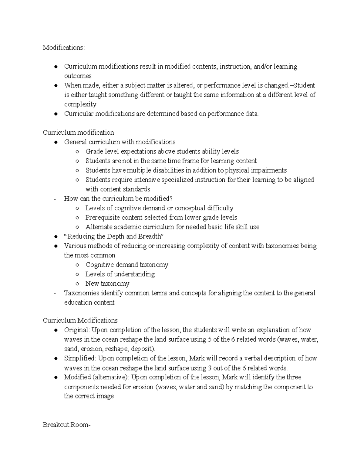 Class Notes - SEU 312 - Modifications: Curriculum modifications result ...