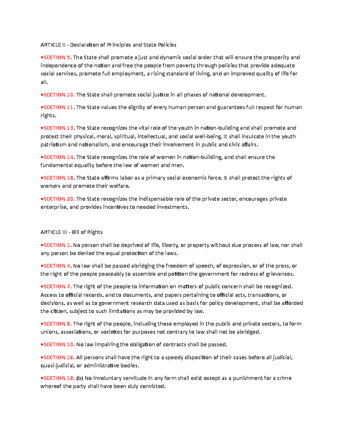 Labor LAW Article II - ARTICLE II - Declaration of Principles and State ...