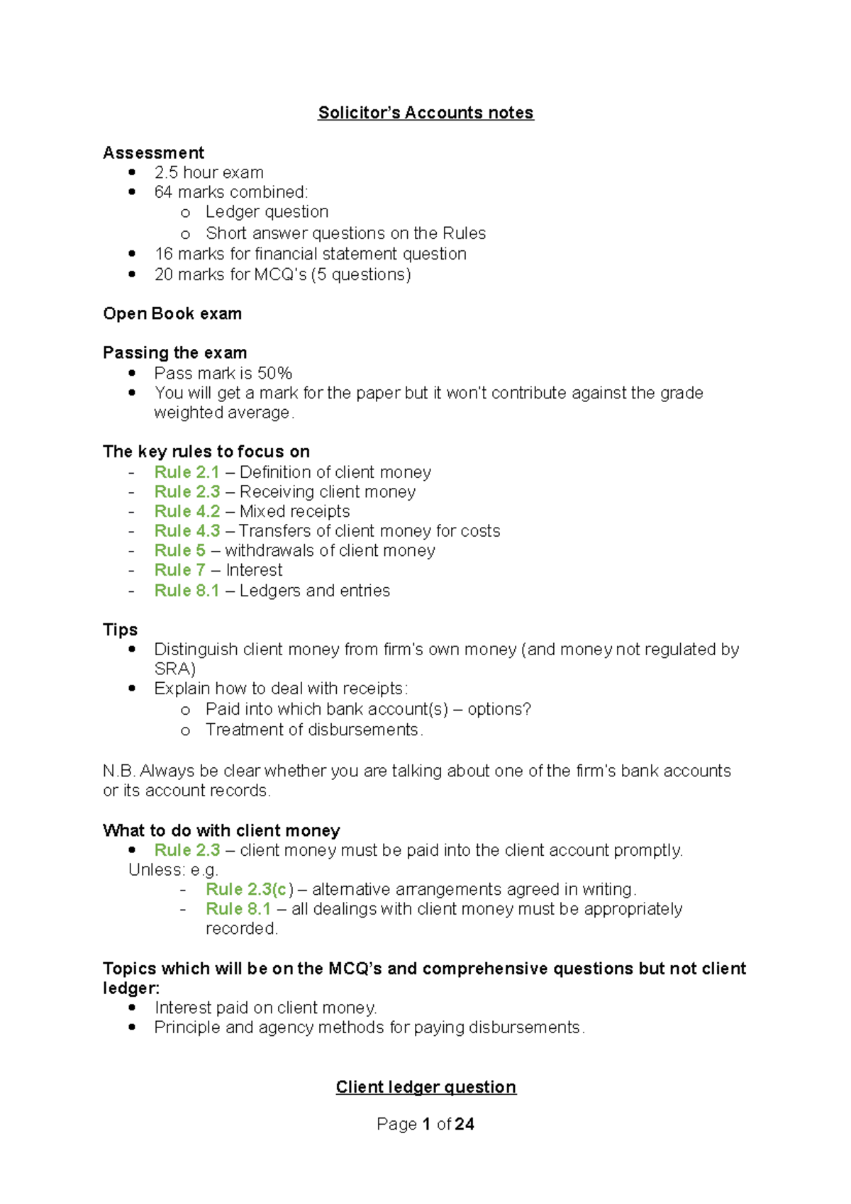 Solicitors Accounts (Notes) - Solicitor’s Accounts notes Assessment 2 ...