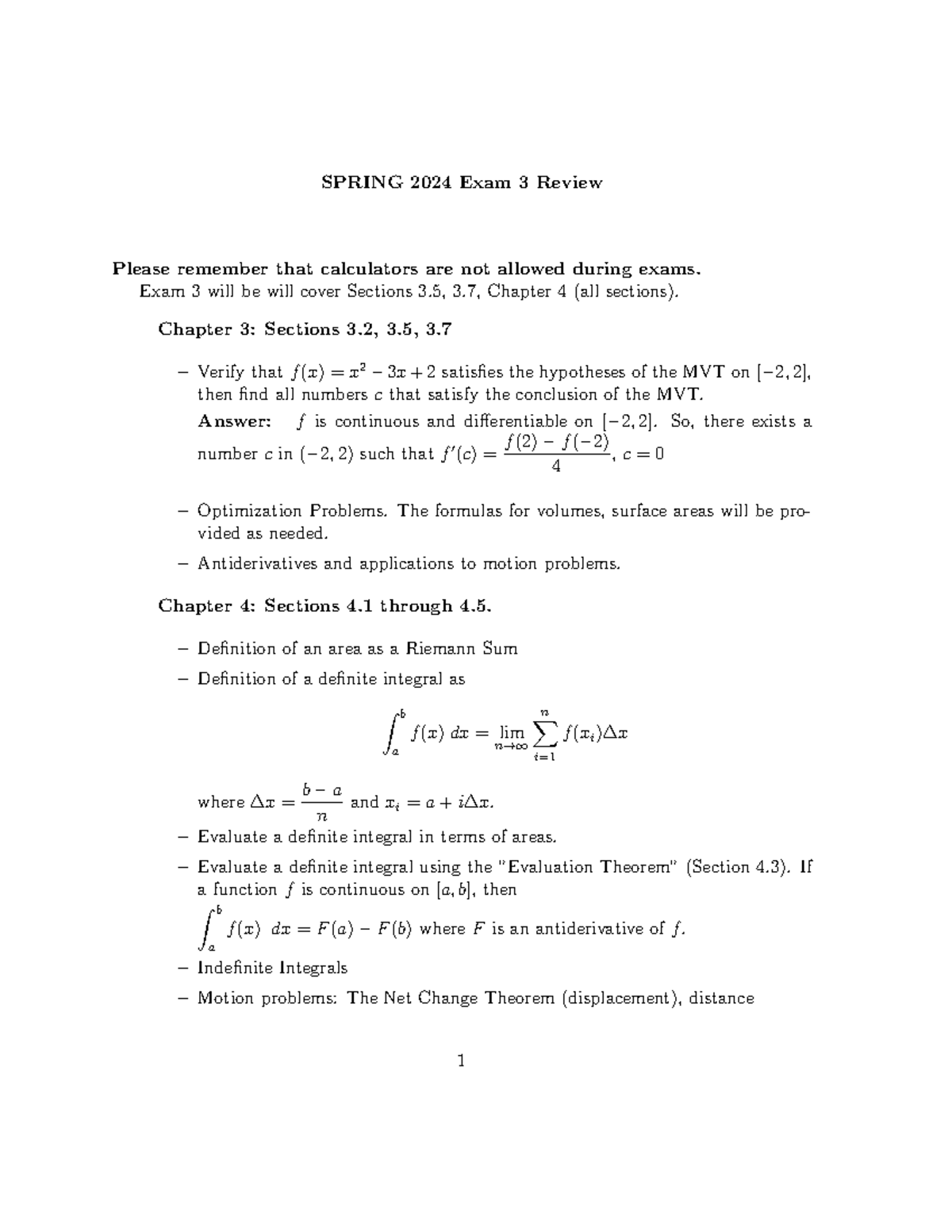 Exam 3 - Review - SPRING 2024 Exam 3 Review Please remember that ...