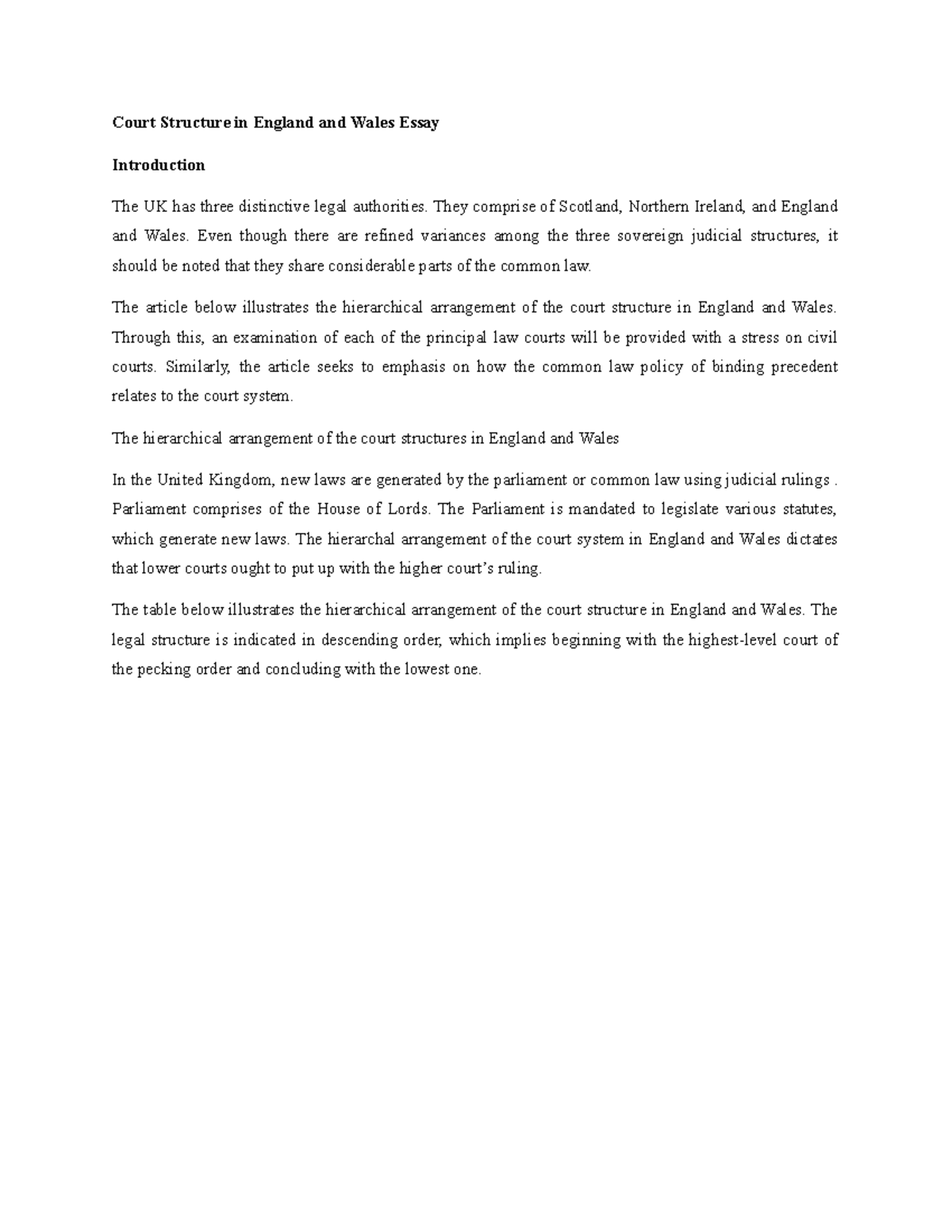 Court Structure in England and Wales Essay - Court Structure in England ...