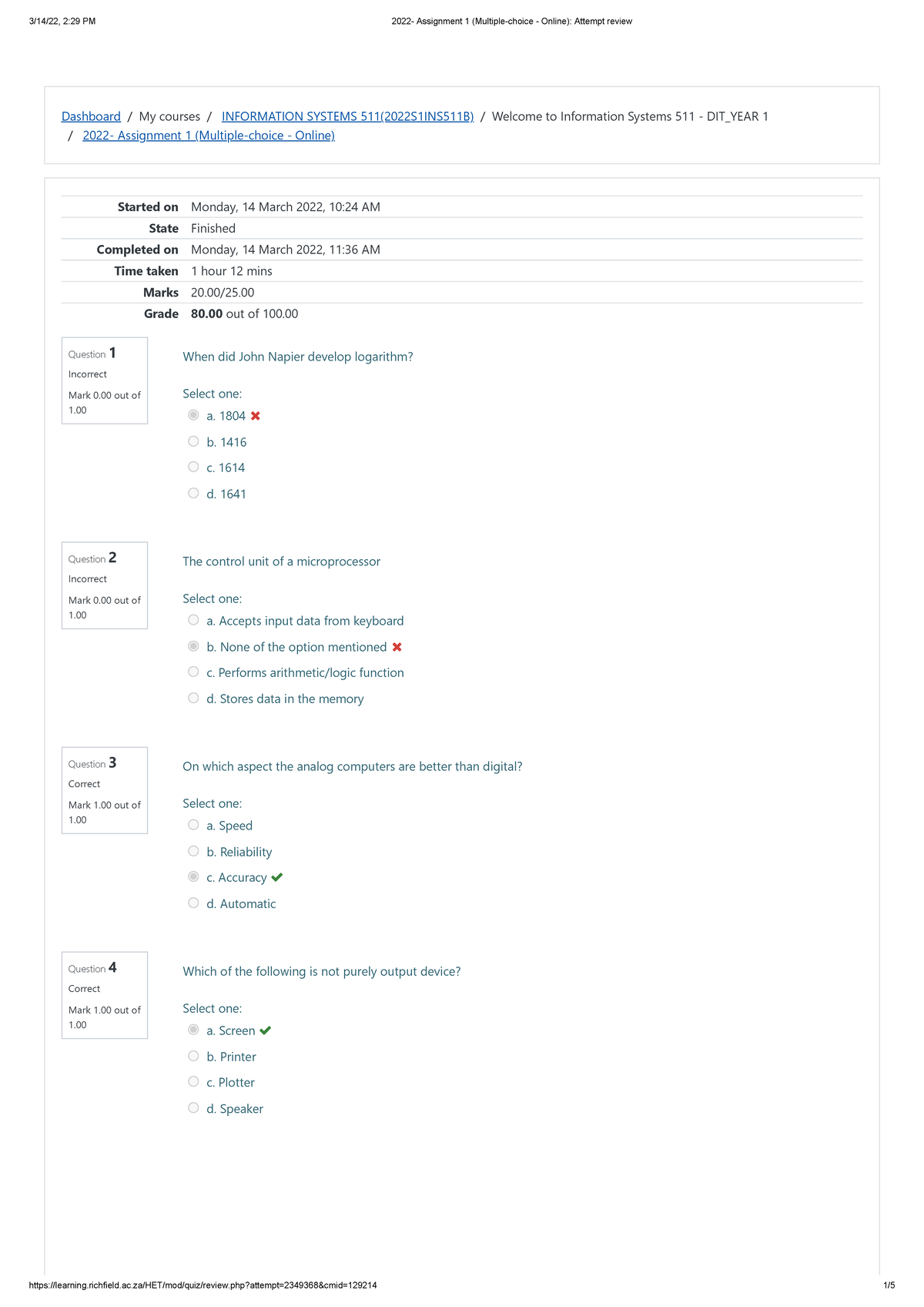 Information system 511 Assignment 1 - Dashboard / My courses ...