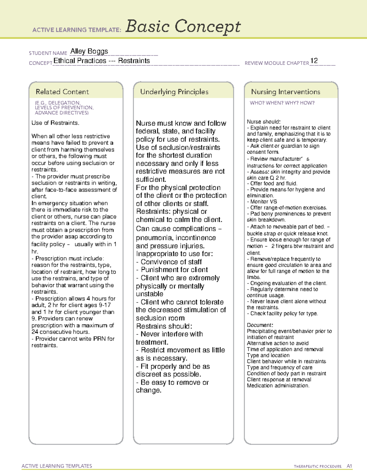 Focused review. restrains 9:9 - ACTIVE LEARNING TEMPLATES THERAPEUTIC ...