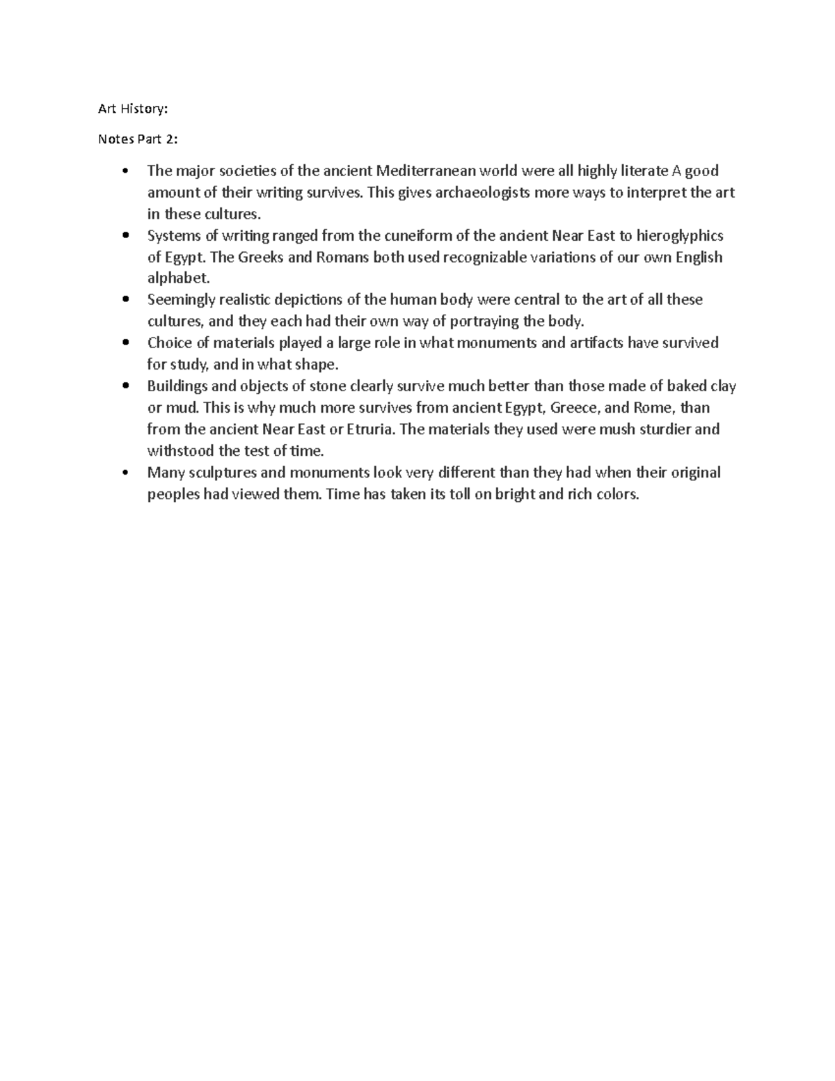 Art history notes 2 - Art History: Notes Part 2: The major societies of ...