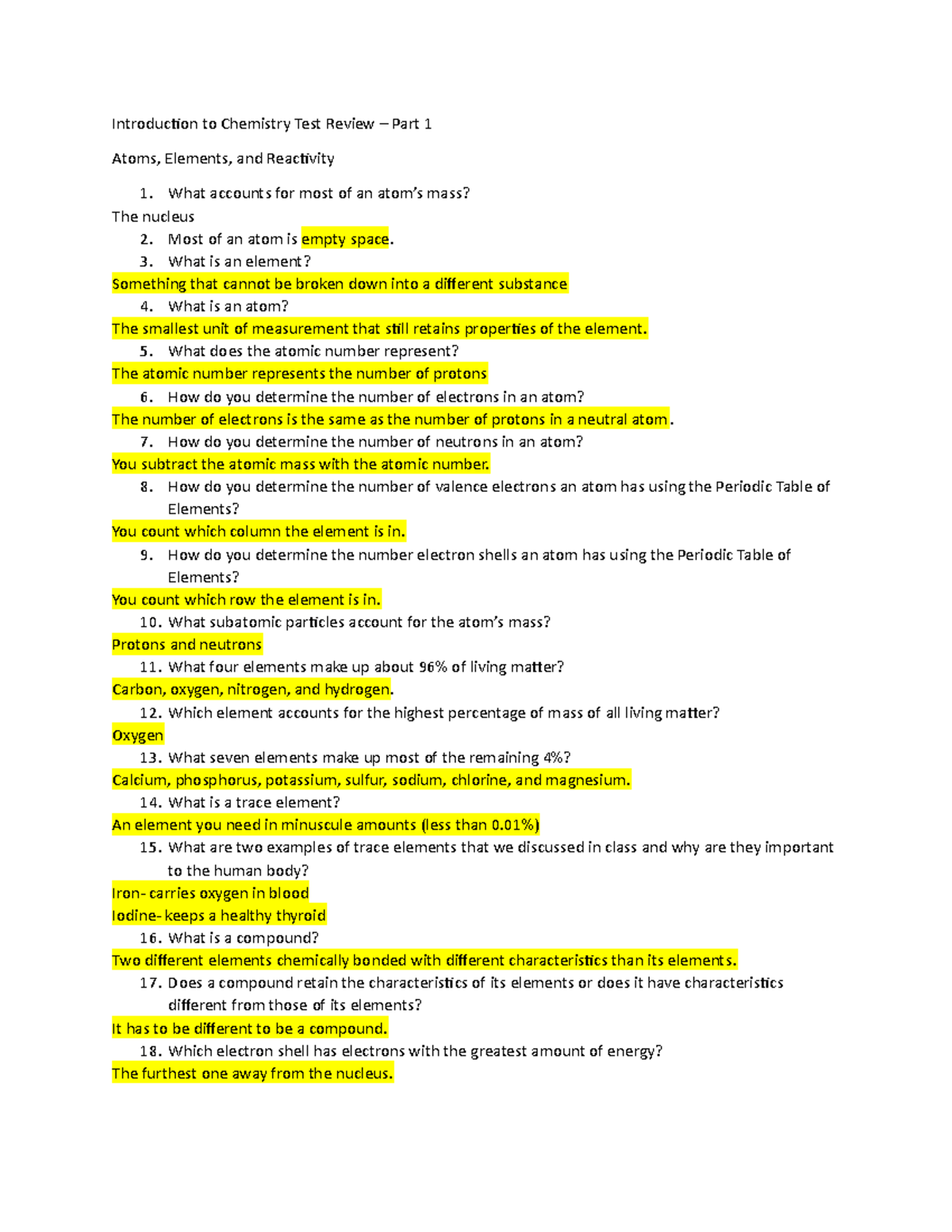 Introduction to Chemistry Test Review - Part 1 - What is an element ...