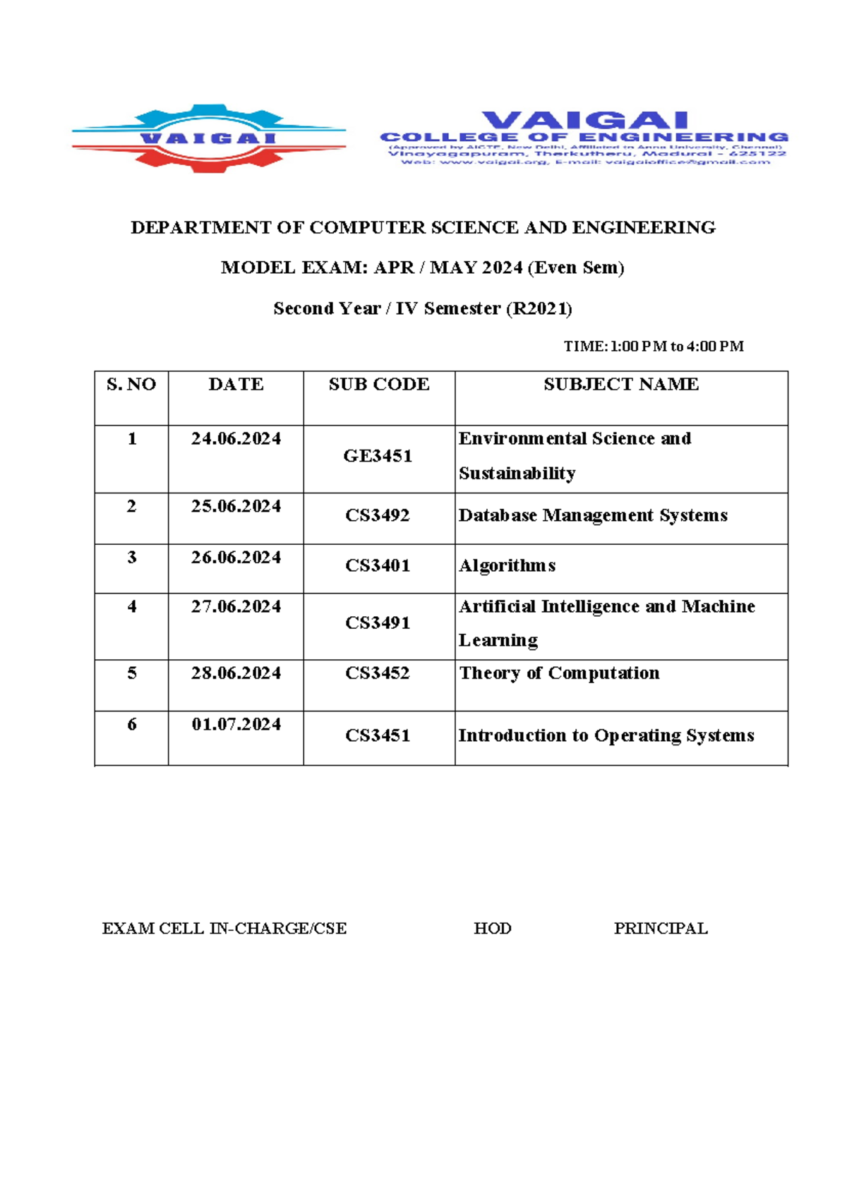 Model exam 2nd year - DEPARTMENT OF COMPUTER SCIENCE AND ENGINEERING ...