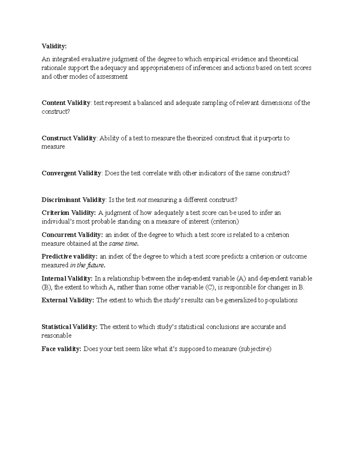 Validity - exam notes - Validity: An integrated evaluative judgment of ...