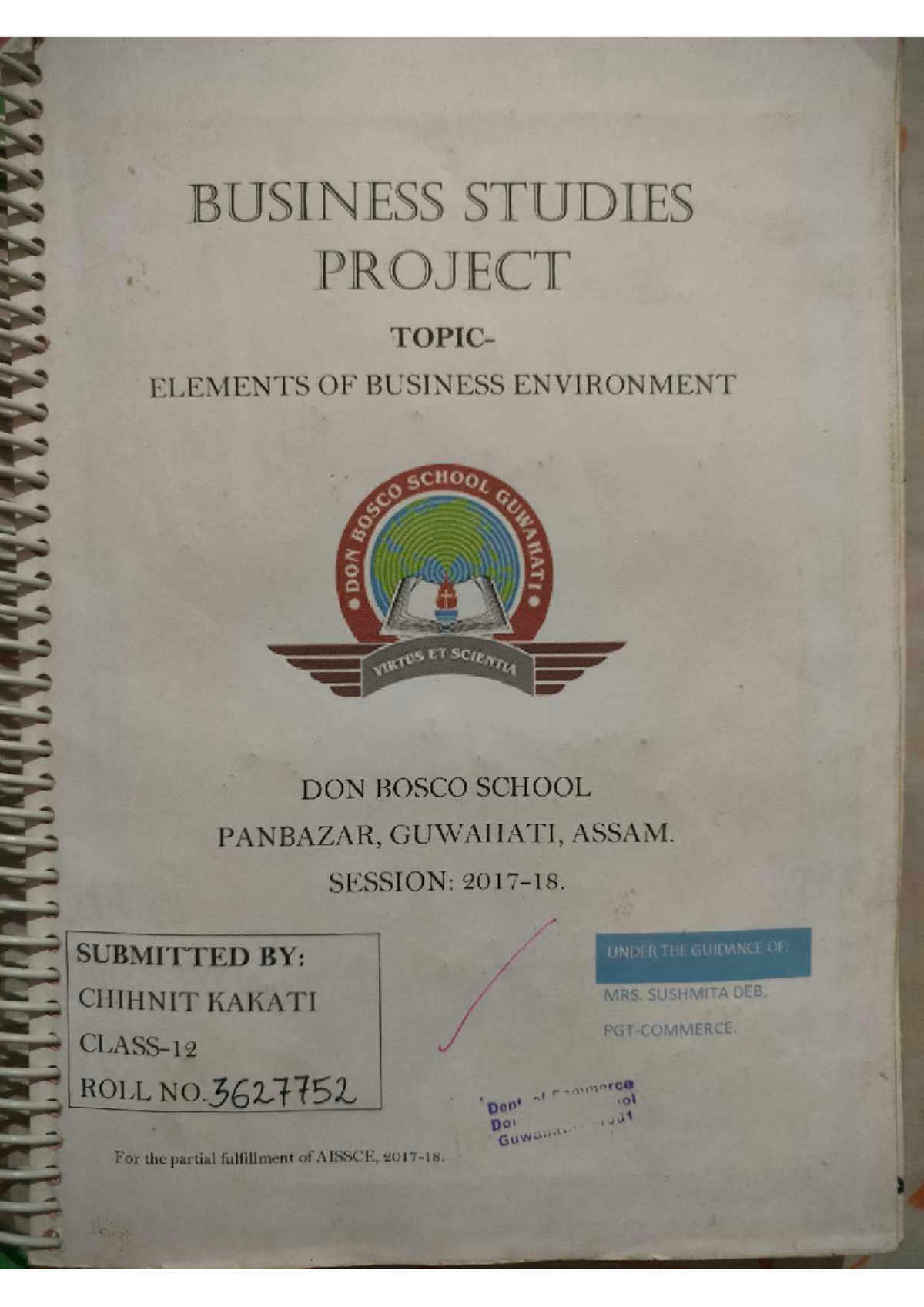 Business Environment Project - BUSINESS STUDIES PROJECT ELEMENTS OF ...