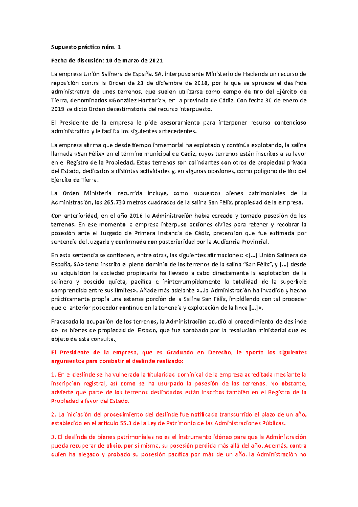 Practica 1 Admin 3 - Supuesto práctico núm. 1 Fecha de discusión: 10 de marzo de 2021 La empresa ...