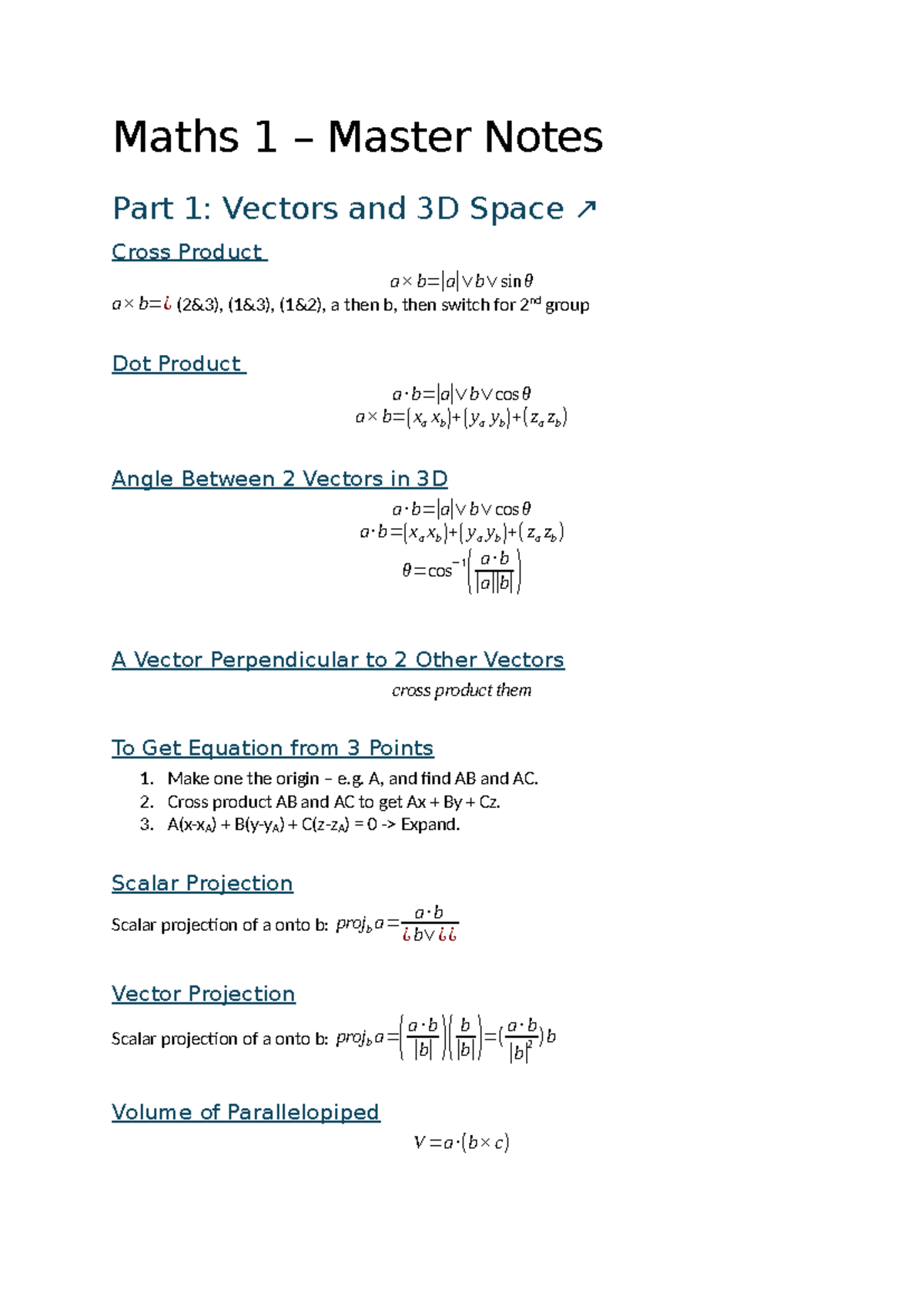 Maths 1 – Master Notes - Summary Mathematics 1 - Maths 1 – Master Notes ...