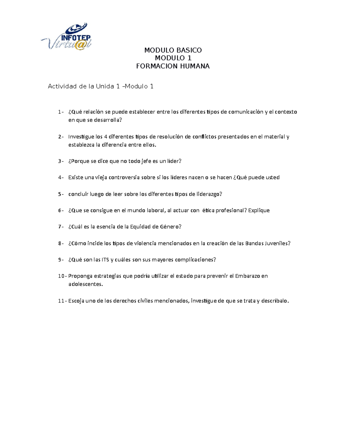 Modulo Basico Formacion Humana Actividad 1 del Modulo 1 - MODULO ...