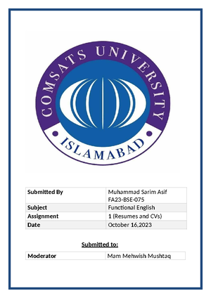 Eng BSE-075 - assignment - Submitted By Muhammad Sarim Asif FA23-BSE- Subject Functional English ...
