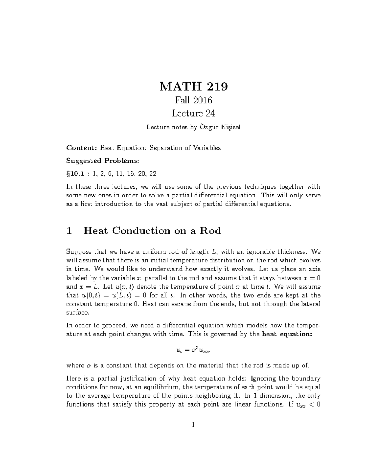 MATH219 Lecture 24 - MATH 219 Fall 2016 Lecture 24 ¨ ur Ki¸sisel ...