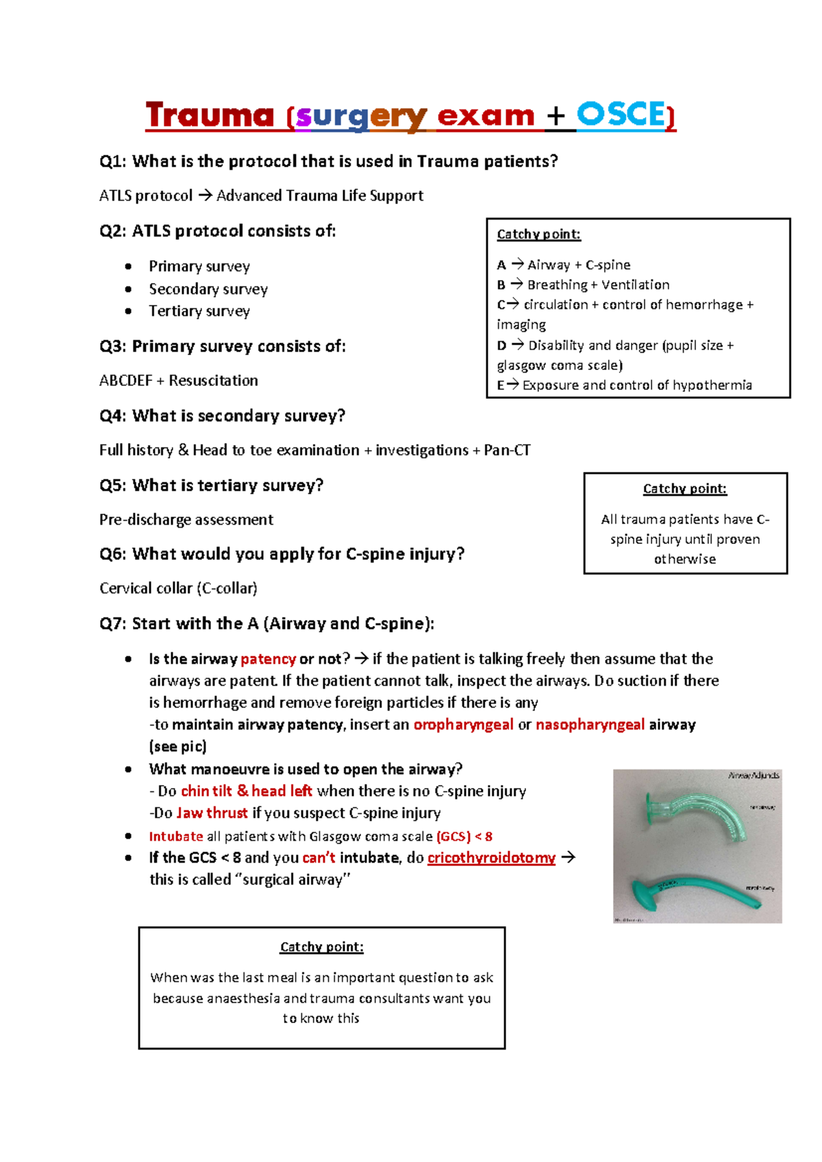Trauma surgery - practice questions - ( urg exam + OSCE) Q1: What is ...
