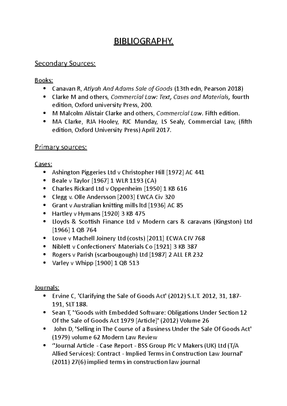 Bibliography - references OSCOLA - BIBLIOGRAPHY. Secondary Sources ...