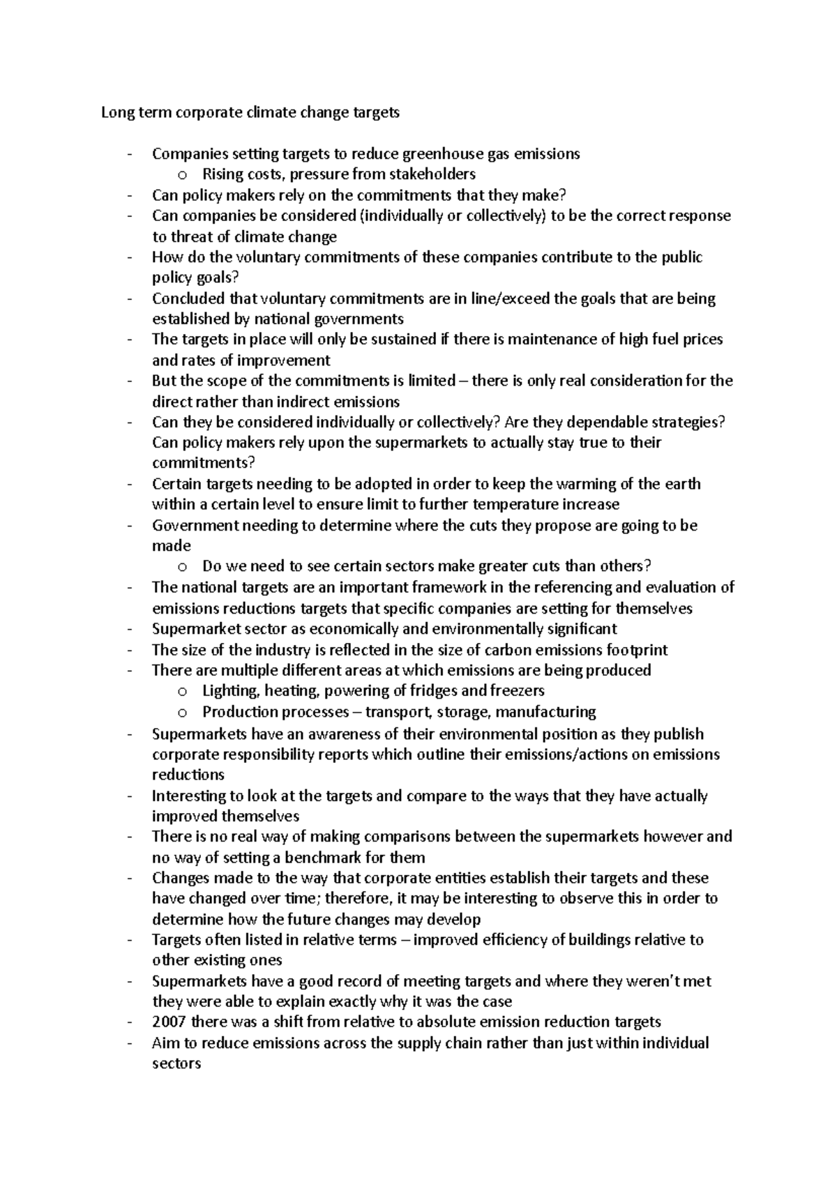 Long term corporate climate change targets - Studocu