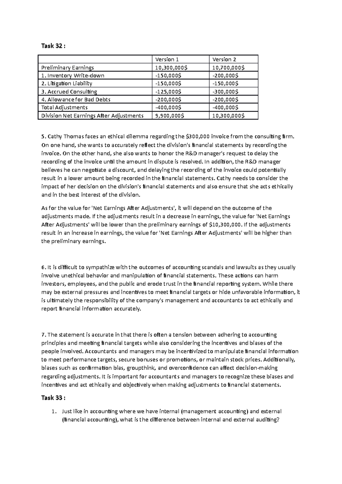 Tutorial 12 Accounting - Task 32 : Version 1 Version 2 Preliminary ...