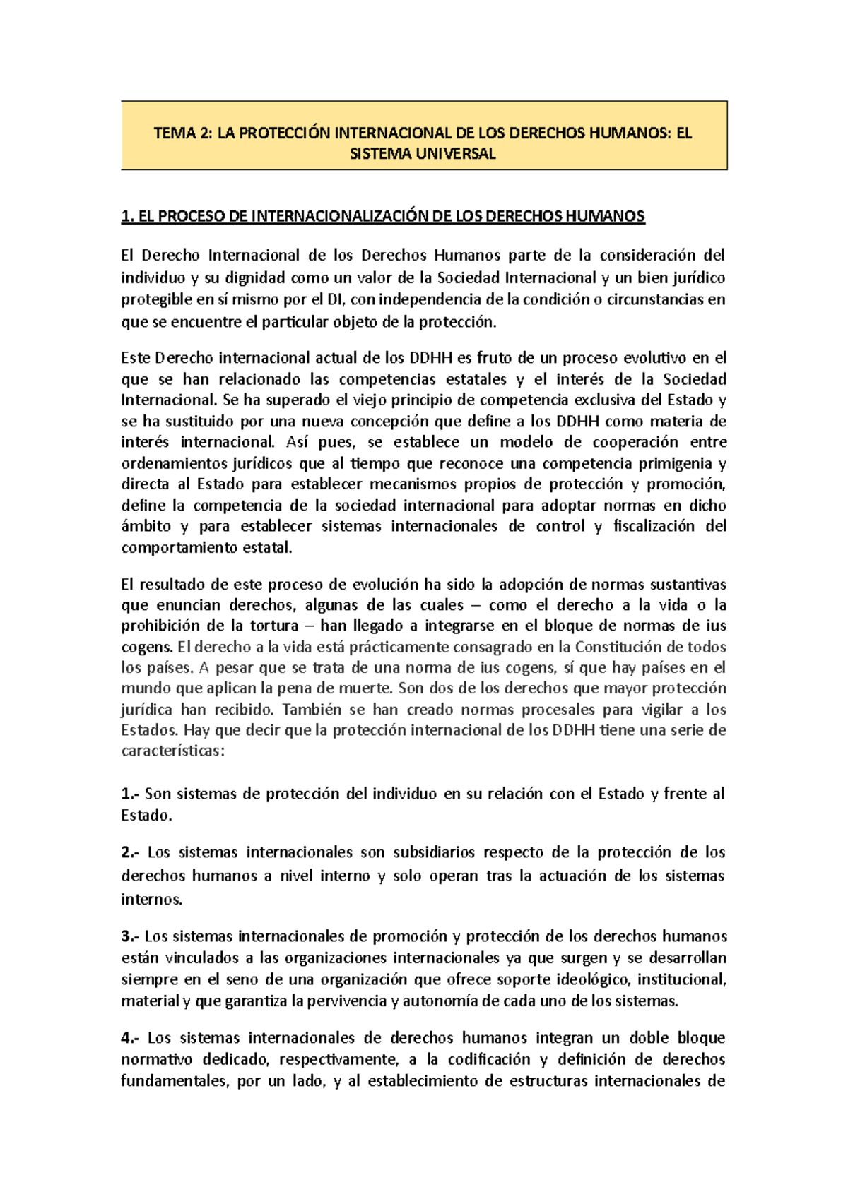 TEMA 2 dip ll - TEMA 2 dip II - TEMA 2: LA PROTECCIÓN INTERNACIONAL DE LOS DERECHOS HUMANOS: EL ...
