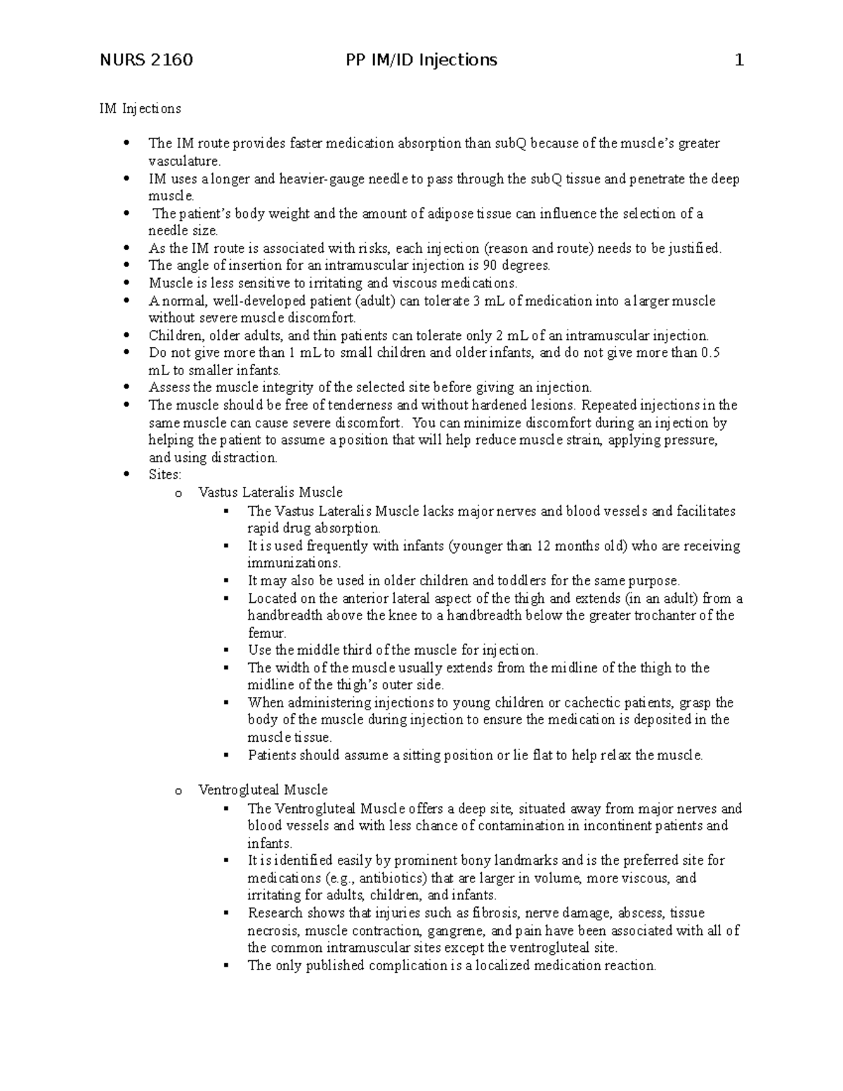 2160 Week 5 IM Injections - NURS 2160 PP IM/ID Injections 1 IM ...
