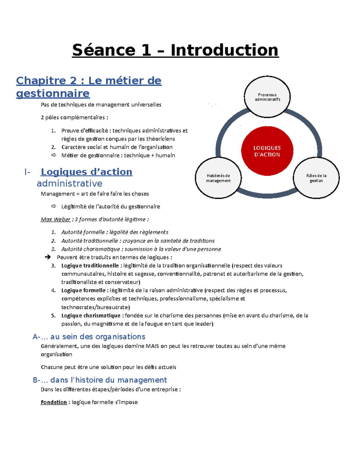 Management Séance 1 - Séance 1 – Introduction Chapitre 2 : Le métier de gestionnaire Pas de ...