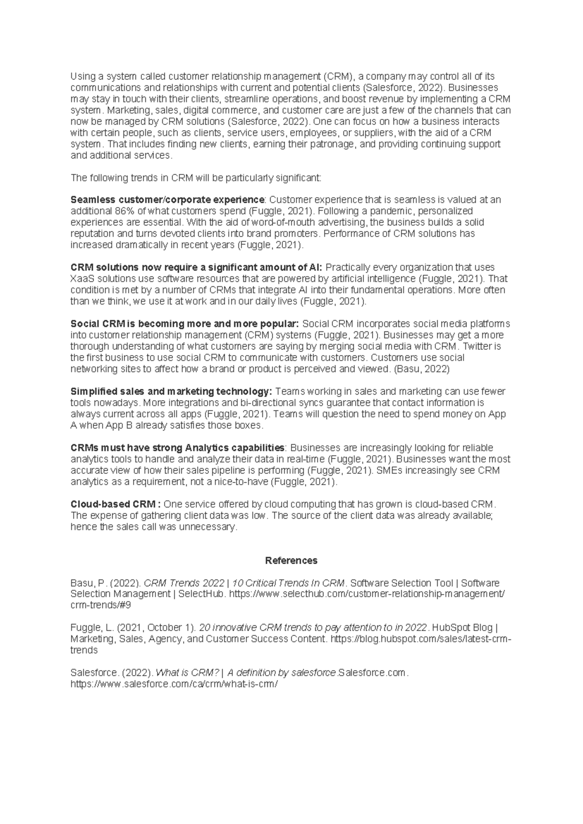 CMPT Weekly Discussion 3 - Using a system called customer relationship ...