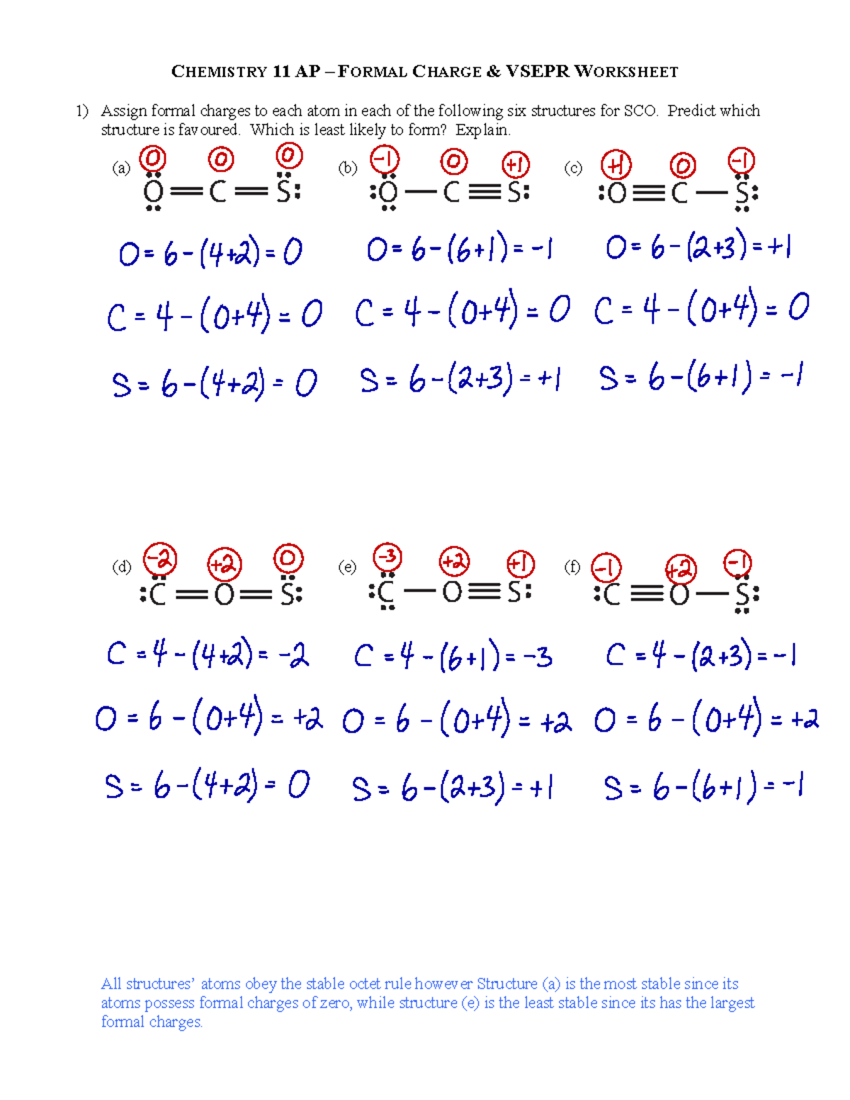 Formal Charge Vsepr Worksheet Solutions 14cfdrh Chemistry 11 Ap