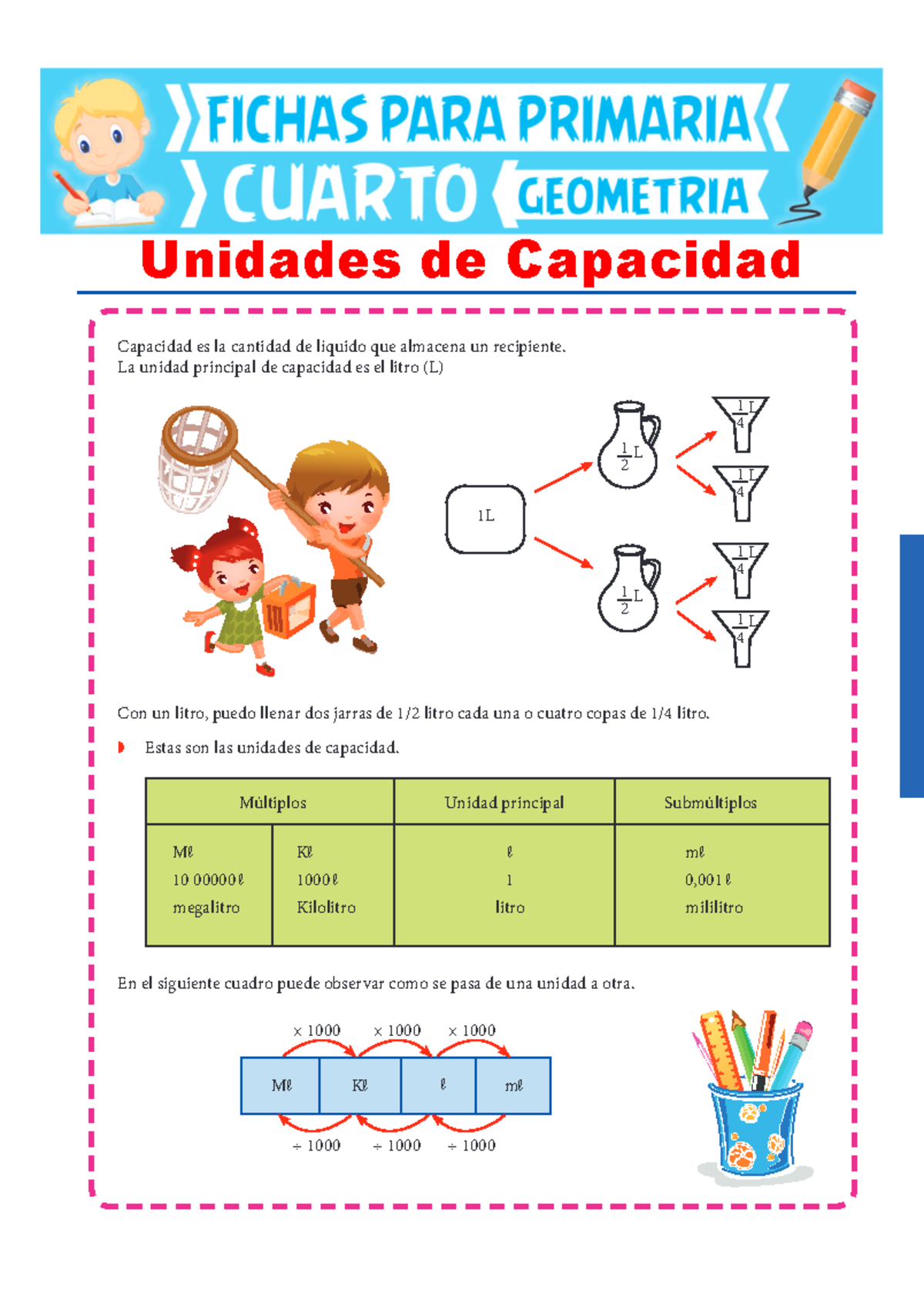 Unidades de Capacidad para Cuarto de Primaria - Capacidad es la ...