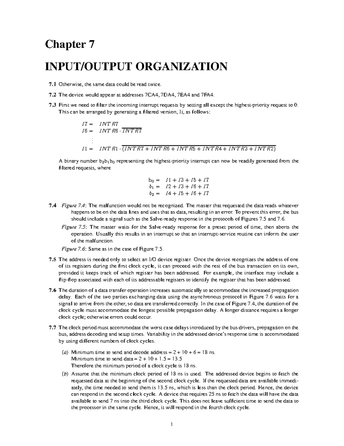 Comporg 6 sol7 - hvgjhyhiu - Chapter 7 INPUT/OUTPUT ORGANIZATION 7 Otherwise, the same data ...