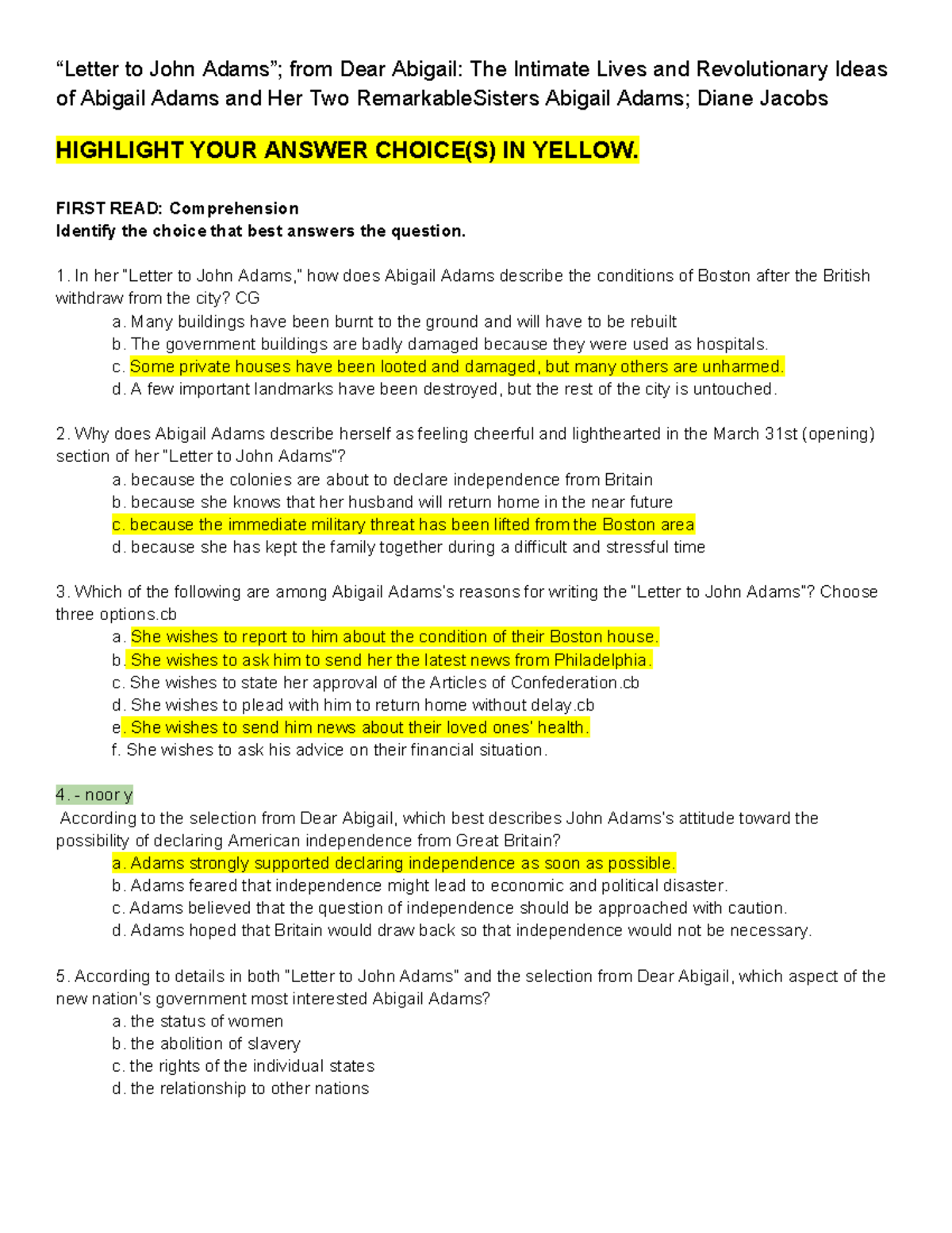 Copy of BOR 3 Copy of E3 “Letter to John Adams”; Study Guide - “Letter ...