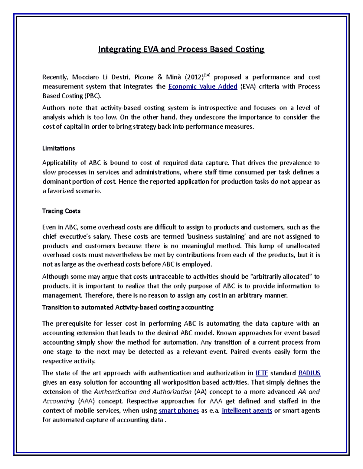 Integrating EVA and Process Based Costing - Integrating EVA and Process ...