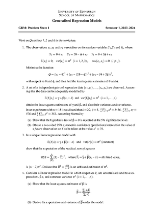 Solutions 1 - UNIVERSITY OF EDINBURGH SCHOOL OF MATHEMATICS Generalised ...